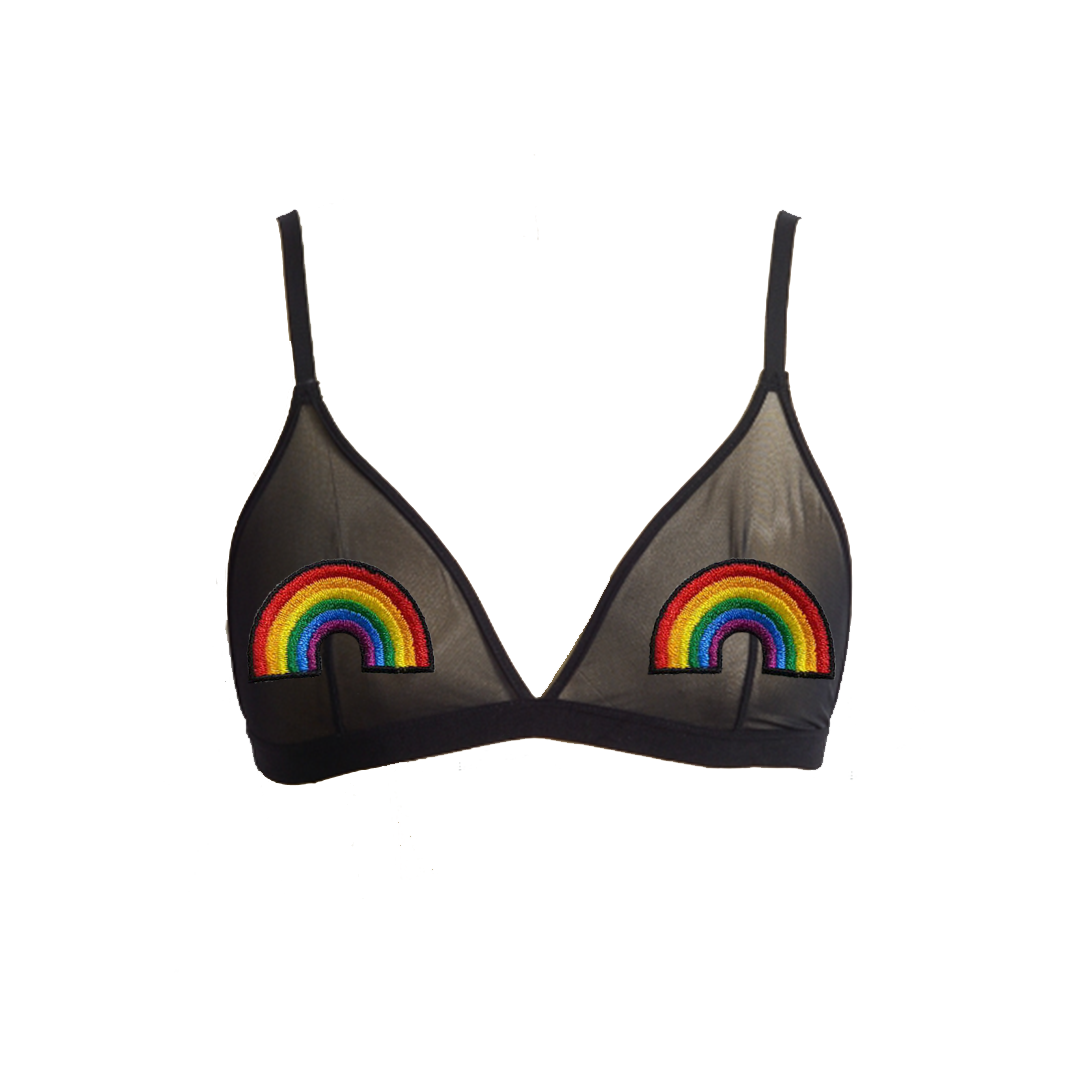 Colorful Rainbow Pastie Applique Black Mesh Bralette – ADashOfChic